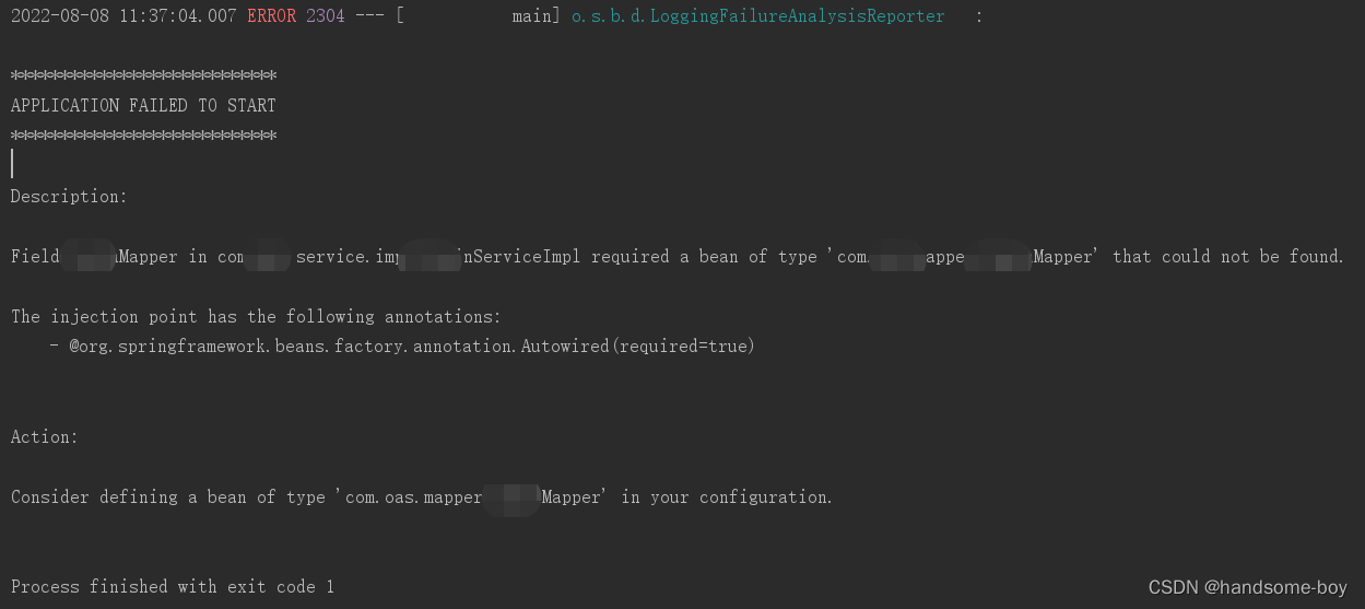 【已解决】Description:Field xxxMapper in com.xxxx.service.impl.xxxServiceImpl required a bean of type ...