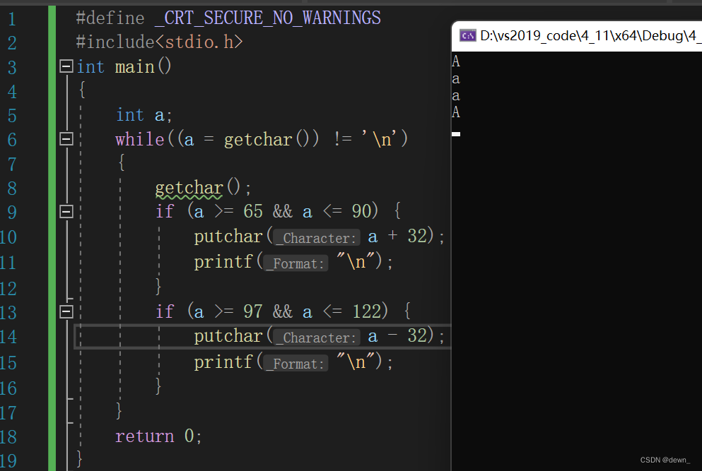 C语言while(scanf(“%d“,&ch) != EOF 多组输入字母大小写转换_scanf("%d%c",&x,&ch)!=eof-CSDN博客
