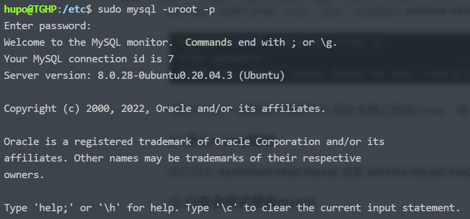 Ubuntu登录MySQL提示Access denied for user ‘root‘@‘localhost‘_ubuntu access denied for user 'root ...