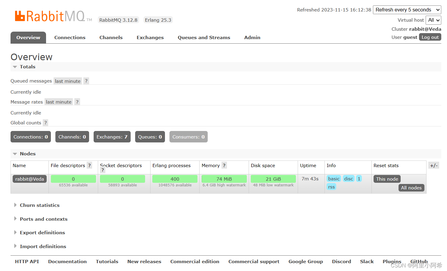 第一次安装Rabbitmq 访问网页时出现空白页 不显示topic table 页面底部显示：Management API returned status code 500 ...