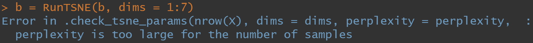 R中seurat分析RunTSNE报错Error in .check_tsne_params(nrow(X), dims = dims, perplexity = perplexity ...