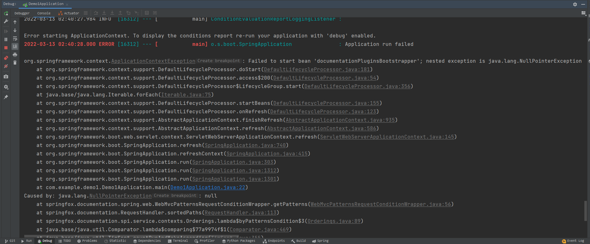 解决WebMvcPatternsRequestConditionWrapper.getPatterns NullPointerException 启动失败-CSDN博客