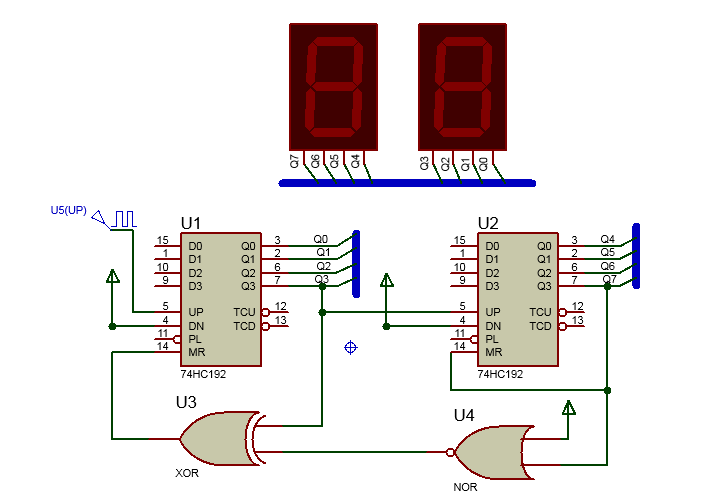 Proteus中利用74HC192实现八进制演示_74hc192计数电路-CSDN博客