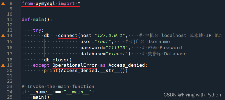 【try...except】捕捉 pyMySQL 库的自定义异常_except 的异常捕获pymysql_Flying with Python的博客-CSDN博客