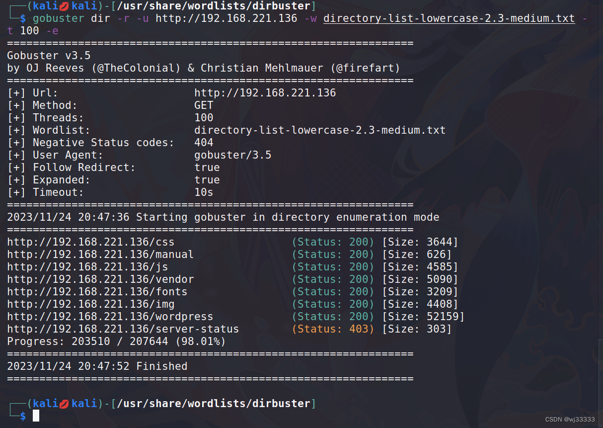 【信息收集】对后台目录进行爆破_nikto dirb gobuster dirsearch-CSDN博客