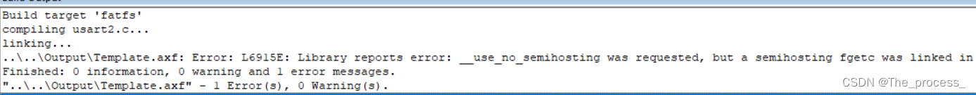 L6915E: Library reports error: __use_no_semihosting... but a semihosting fgetc was linked in原因之一 ...