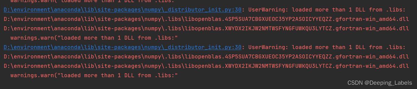 numpy 更新版本后 more than 1 DLL from .libs警告_warnings.warn("loaded more than 1 dll from .libs:-CSDN博客