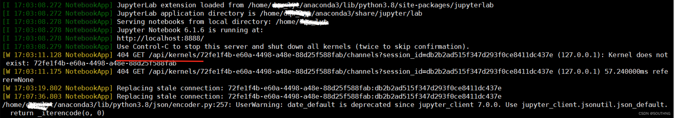 【报错】jupyter notebook 内核正忙，报错UserWarning: date_default is deprecated since jupyter_client 7.0.0 ...