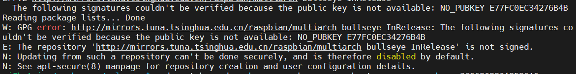 解决树莓派4B-64位更换清华源问题(GPG error:because the public key is not available)_清华源 gpg-CSDN博客