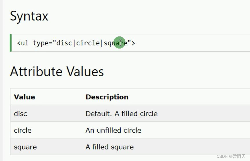 html单属性和＜ul type=““＞类型(ul:unordered list ； li:list item)-CSDN博客