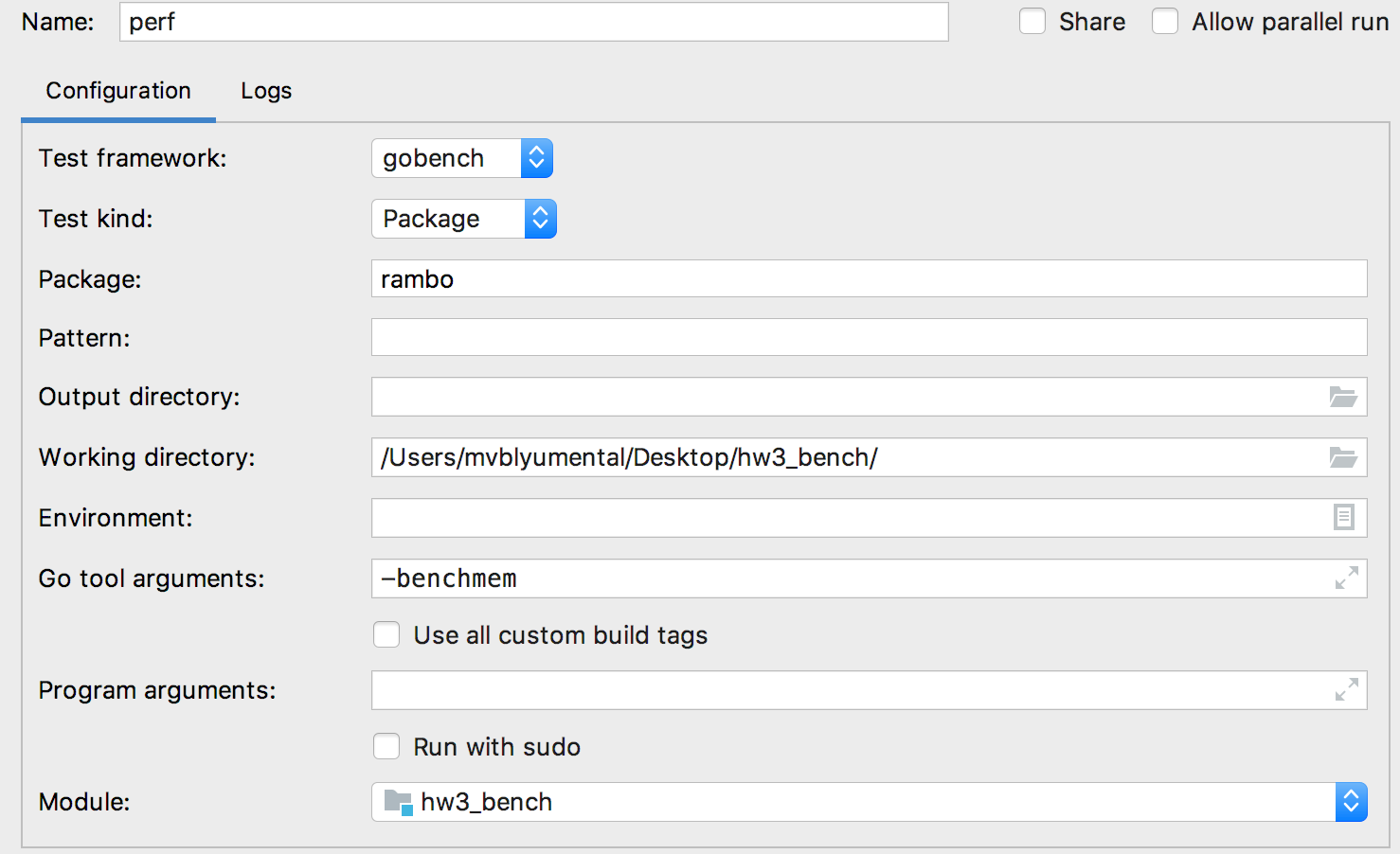 JetBrains Goland Create a Memory Test with the -benchmem parameter ...