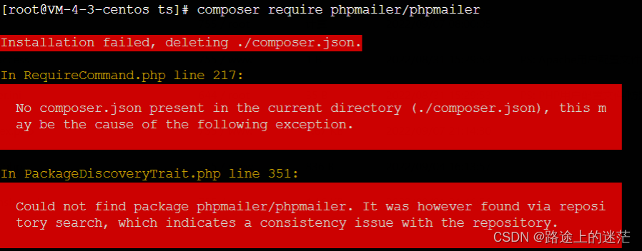 Composer Require时报错：installation Failed Deleting Composer Json