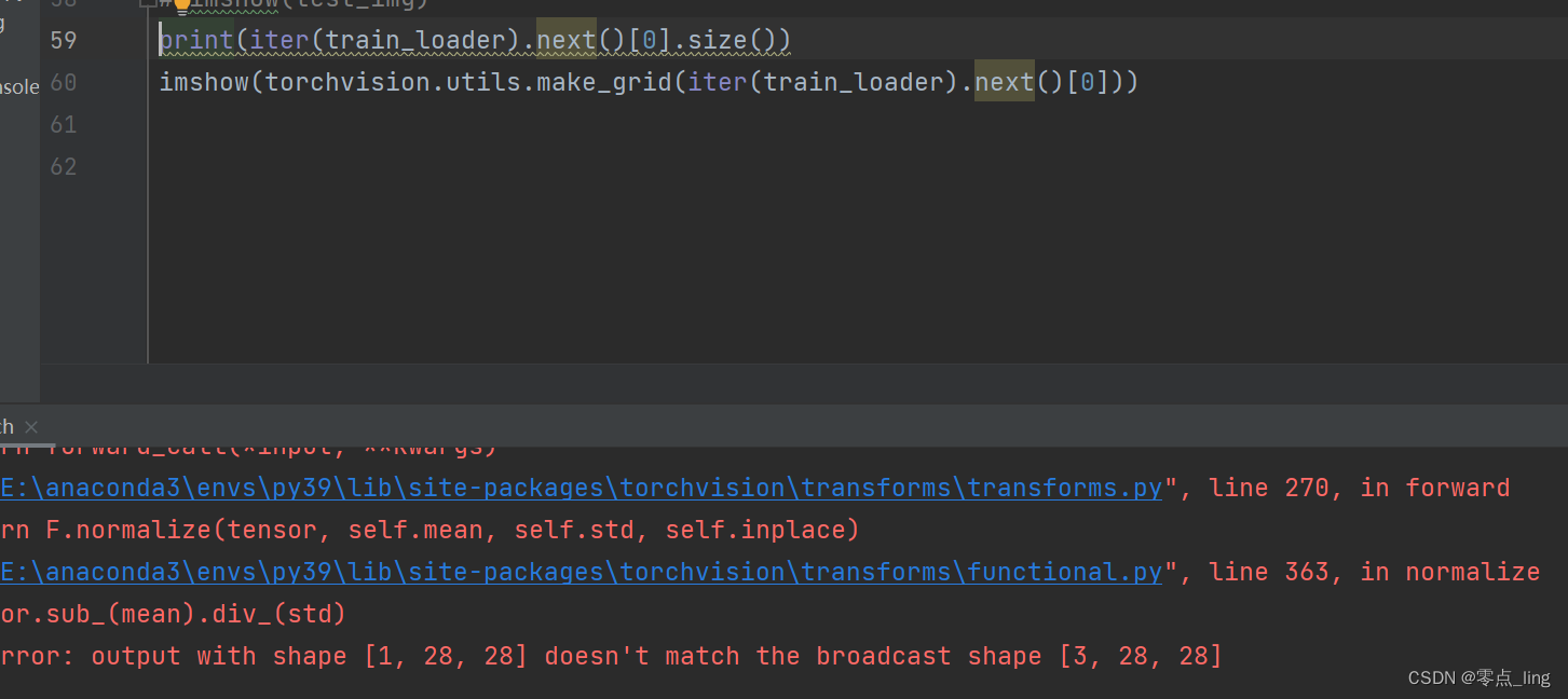 RuntimeError: output with shape [1, 28, 28] doesn‘t match the broadcast shape [3, 28, 28 ...