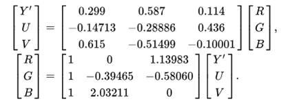 RGB与YUV转换以及存储格式（YIQ）（信号扫描线）（内插补点算法）（紧缩格式（packed formats））（平面格式（planar ...