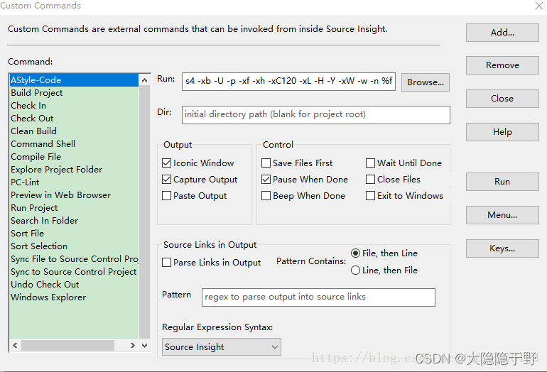 Source Insight 4 0集成代码格式化工具astyle Source Insight添加格式化 Csdn博客