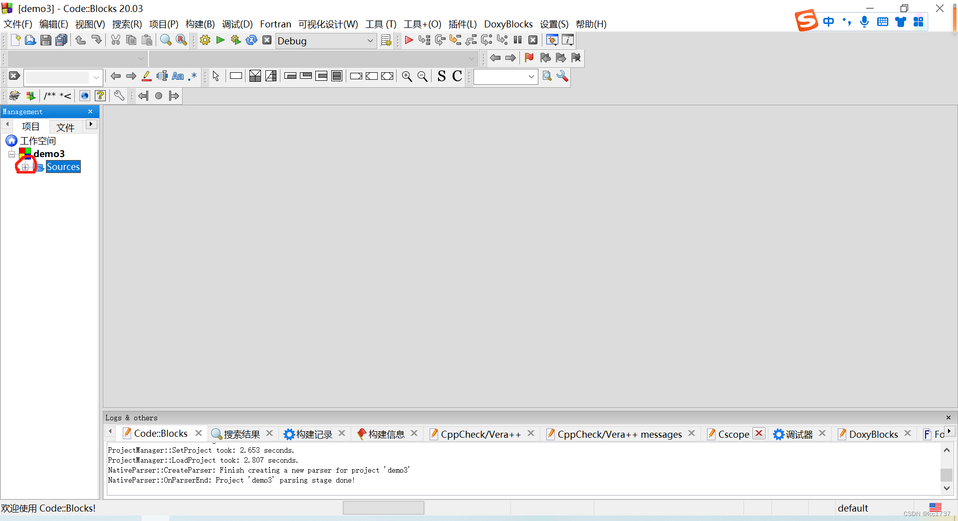 CodeBlocks左侧栏没有出现Sources?(原因及解决方法)_codeblocks左边的框不见了-CSDN博客