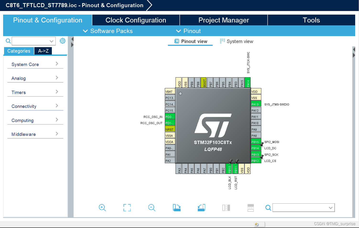 Stm32cubeide：st7789驱动tftlcd显示（stm32f103c8t6）stm32cubeide St7789驱动