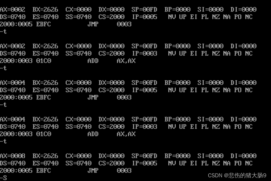 【8086汇编】《汇编语言(第三版)》实验一_使用debug,将下面的程序段写入内存,逐条执行,观察每条指令执行后cpu中相关寄存器-CSDN博客