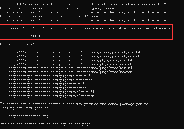 Pytorch常见安装问题_the following packages are not available from curr-CSDN博客