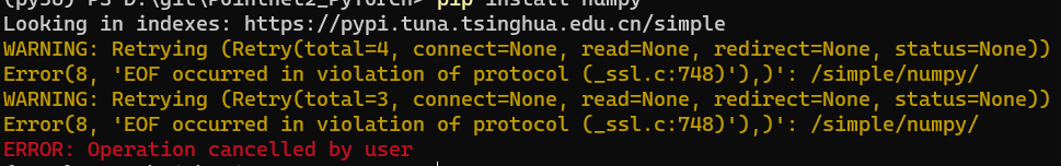 pip安装时出现：WARNING: Retrying (Retry(total=4, connect=None, read=None, redirect=None, status=None ...