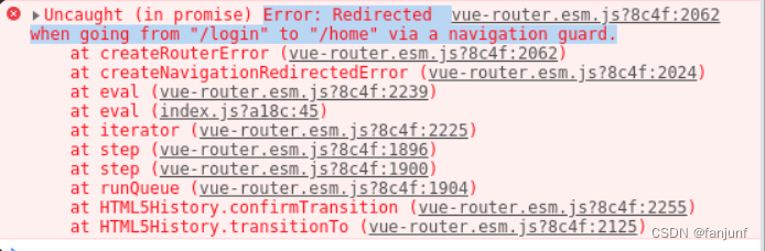 Redirected when going from “/login“ to “/“ via a navigation guard.-CSDN博客