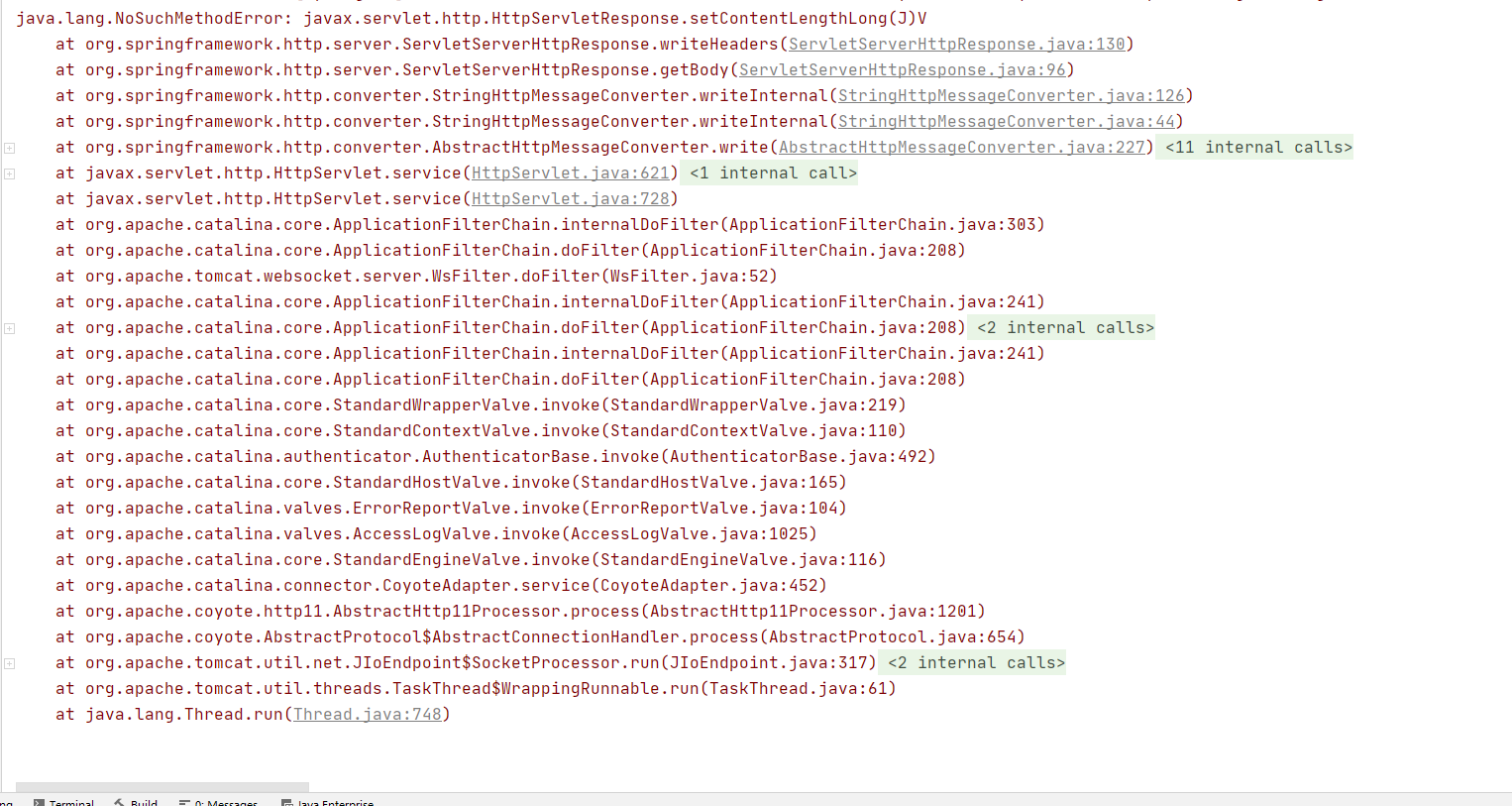 报错：javalangnosuchmethoderror Rvletervletresponse 