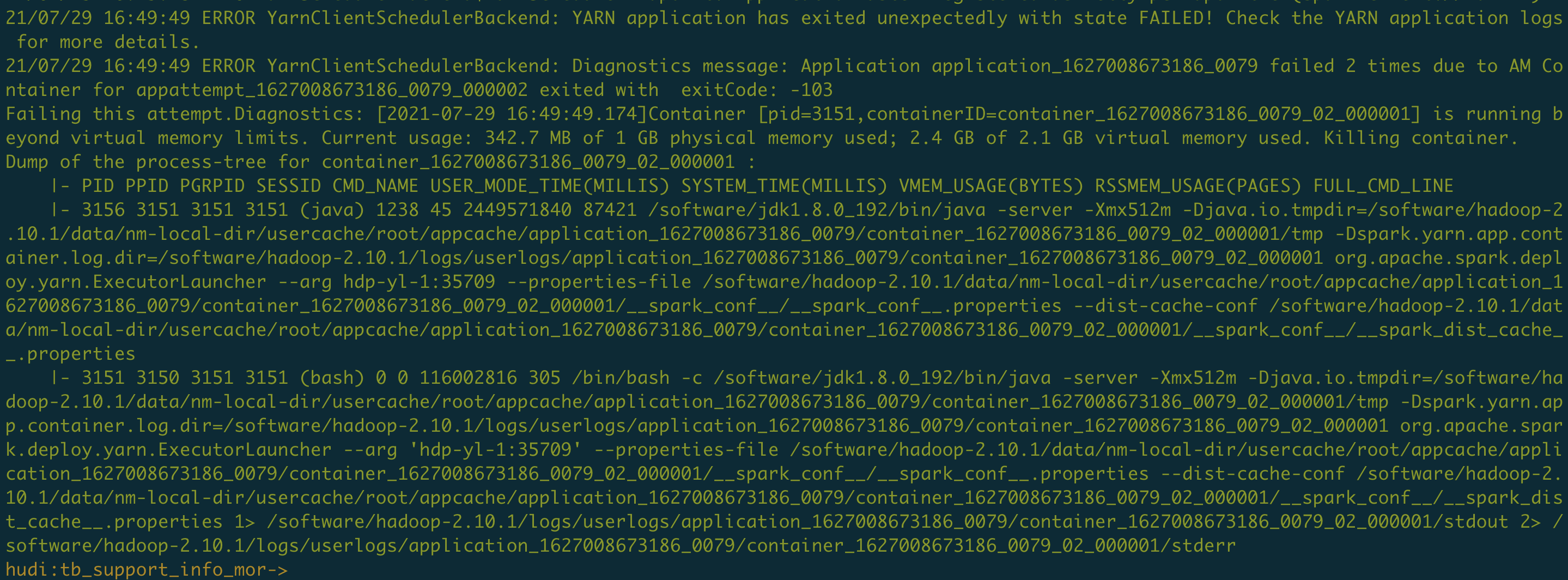ERROR YarnClientSchedulerBackend:Yarn application has already ended! It might have been killed ...