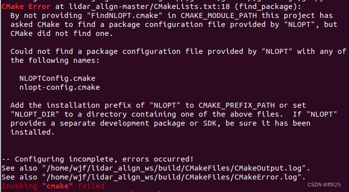 Lidar Align安装编译问题解决 Cmake Error At Cmakelists Txt 18 Find Package Csdn博客