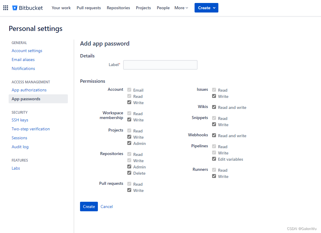 bitbucket设置应用密码便于拉取，提交_旧版 bitbucket create app password-CSDN博客
