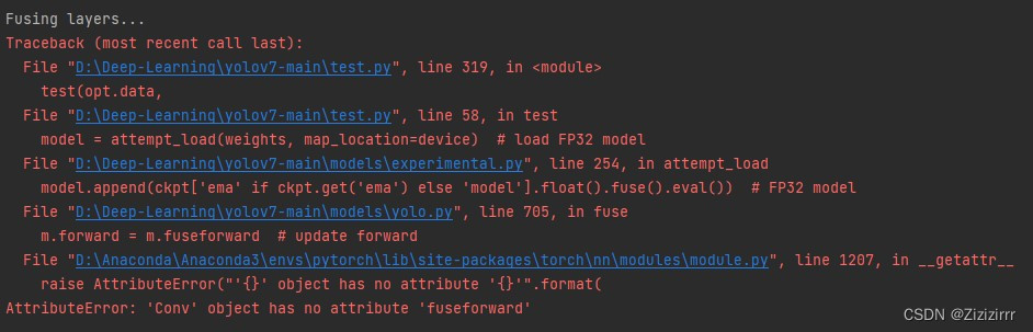 AttributeError: ‘Conv‘ object has no attribute ‘fuseforward‘_attributeerror: 'conv' object has ...