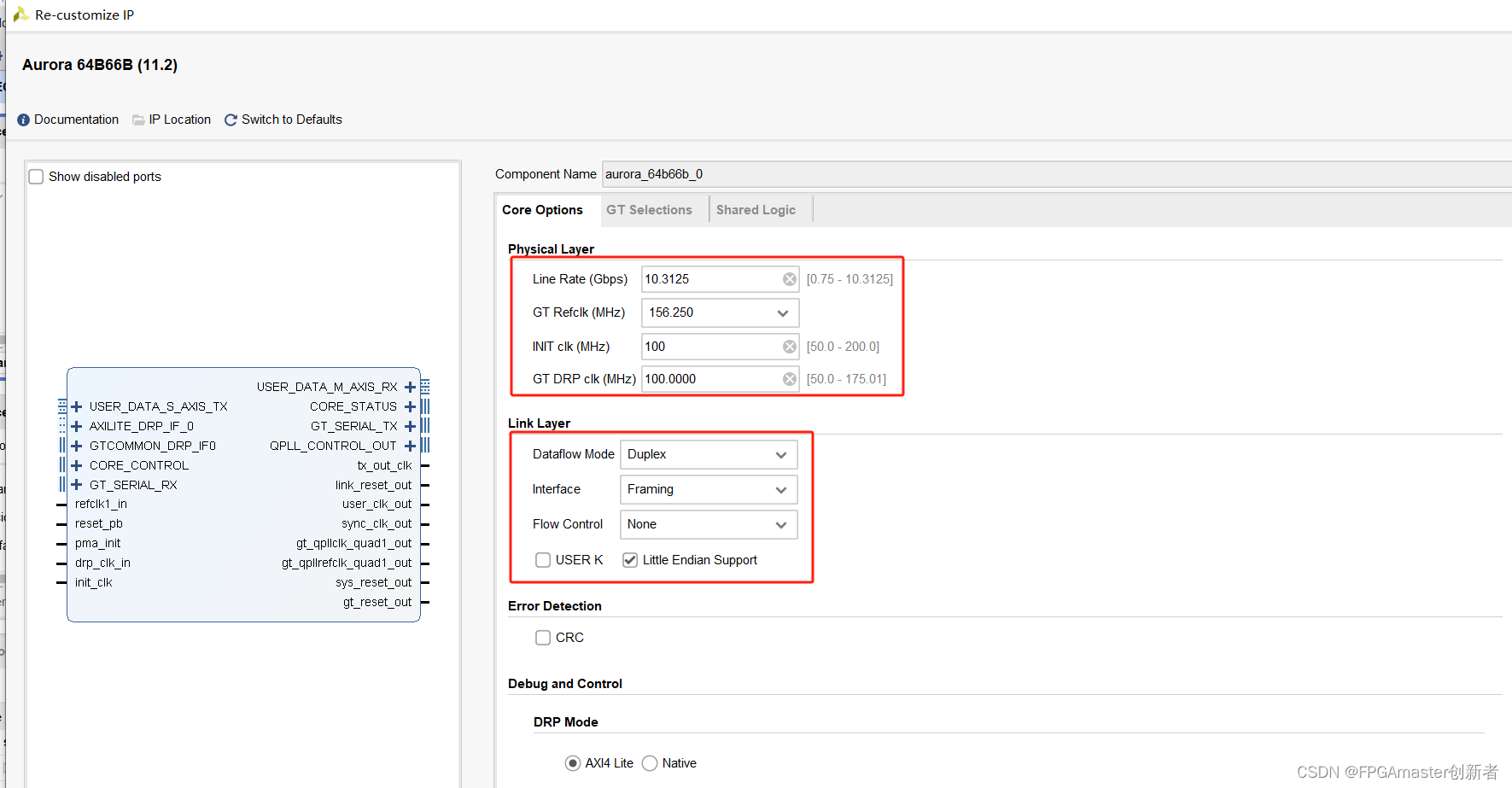vivado中：Aurora 64B66B IP核的使用、配置-CSDN博客