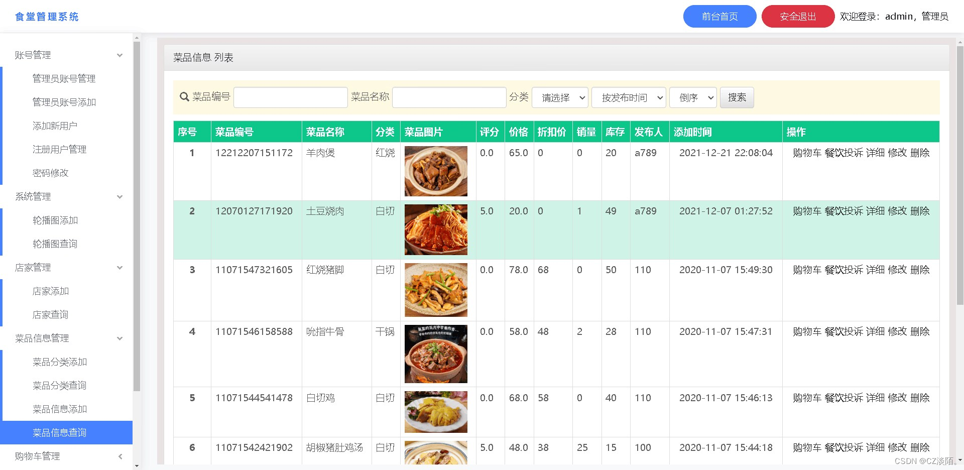 基于springboot的食堂美食管理系统(程序数据库)美食后台管理系统界面 Csdn博客