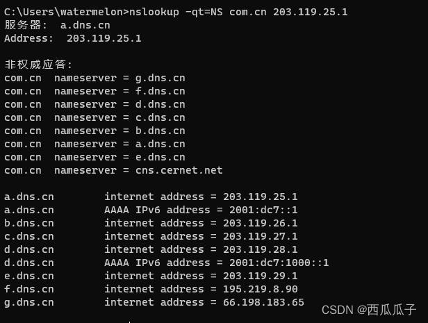 利用NSLOOKUP命令进行DNS层次查询_nslookup指定dns查询-CSDN博客