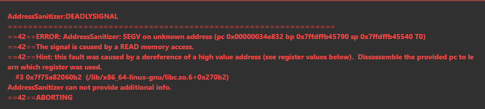 报错|AddressSanitizer:DEADLYSIGNAL_the signal is caused by a read memory access.-CSDN博客