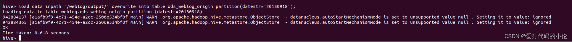 ERROR org.apache.hadoop.hive.ql.Driver - FAILED: ParseException line 2:47 character ‘＜EOF＞‘ not ...