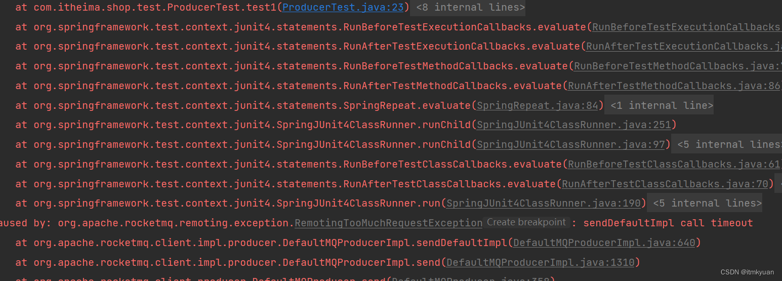 org.apache.rocketmq.remoting.exception.RemotingTooMuchRequestException: sendDefaultImpl call ...