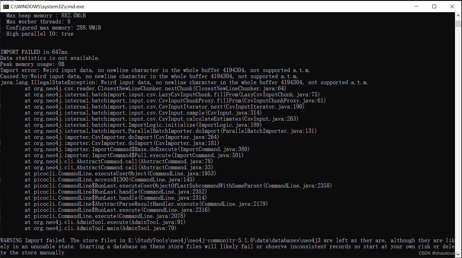 Import error: Weird input data, no newline character in the whole buffer 4194304, not supported ...
