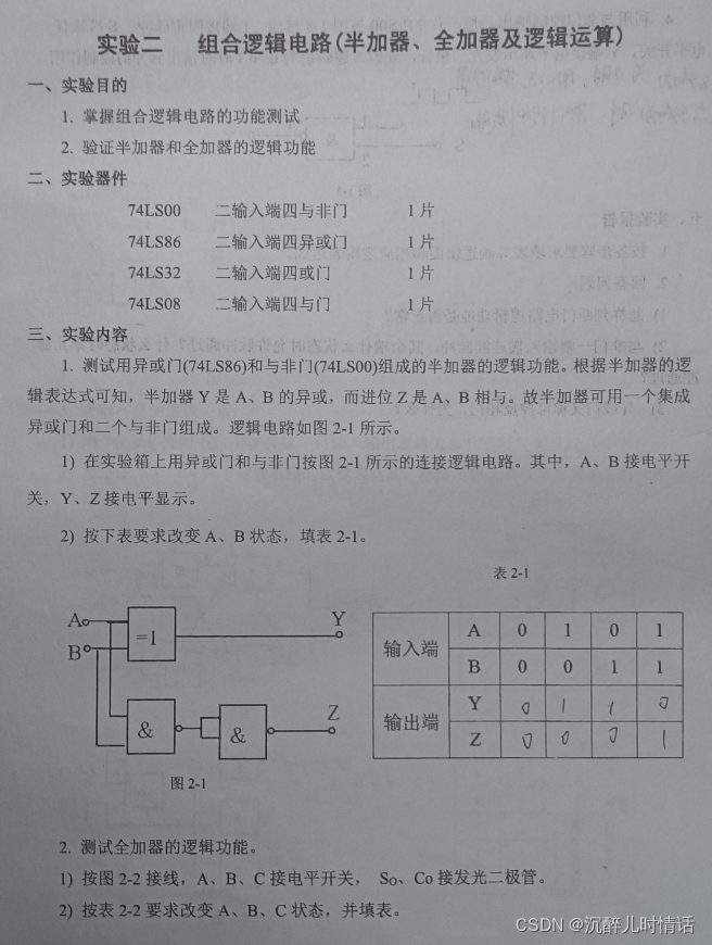 数字逻辑实验二 组合逻辑电路(半加器、全加器及逻辑运算)组合逻辑电路半加器实验 Csdn博客