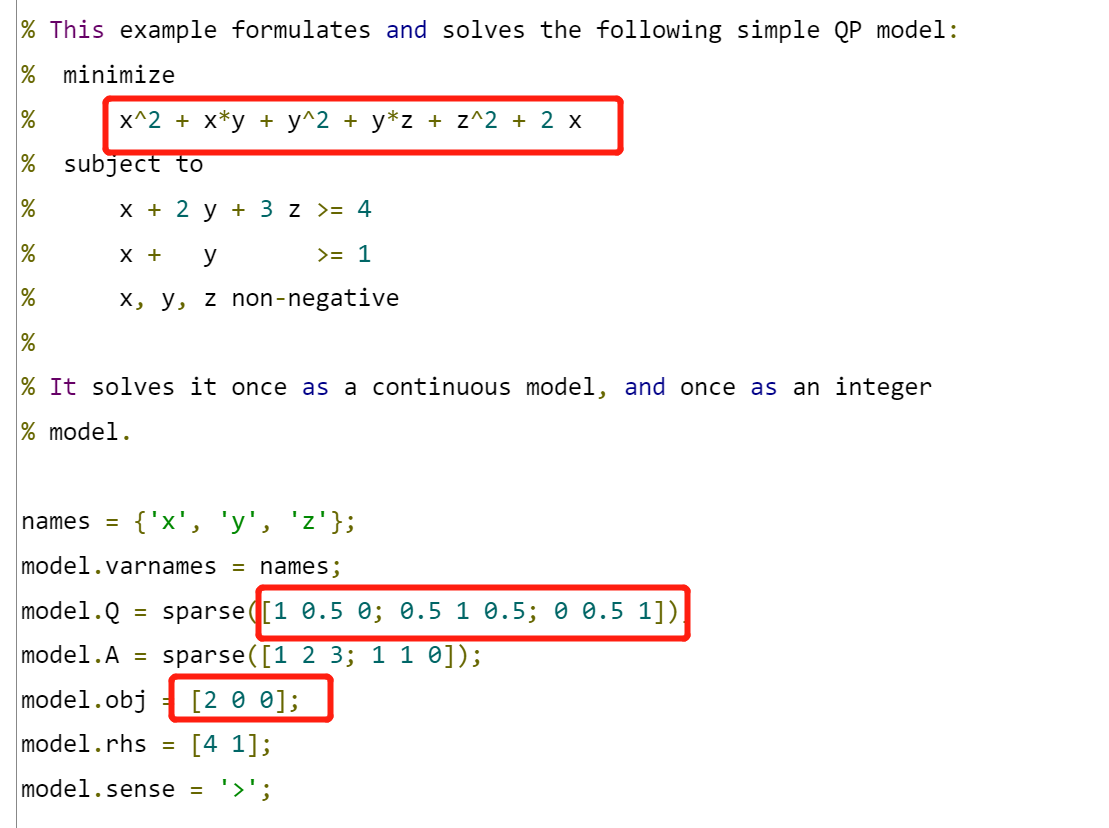 MATLAB+Gurobi: 求解bilinear问题 & General QP_qrow,qcol ,qval ,q-CSDN博客