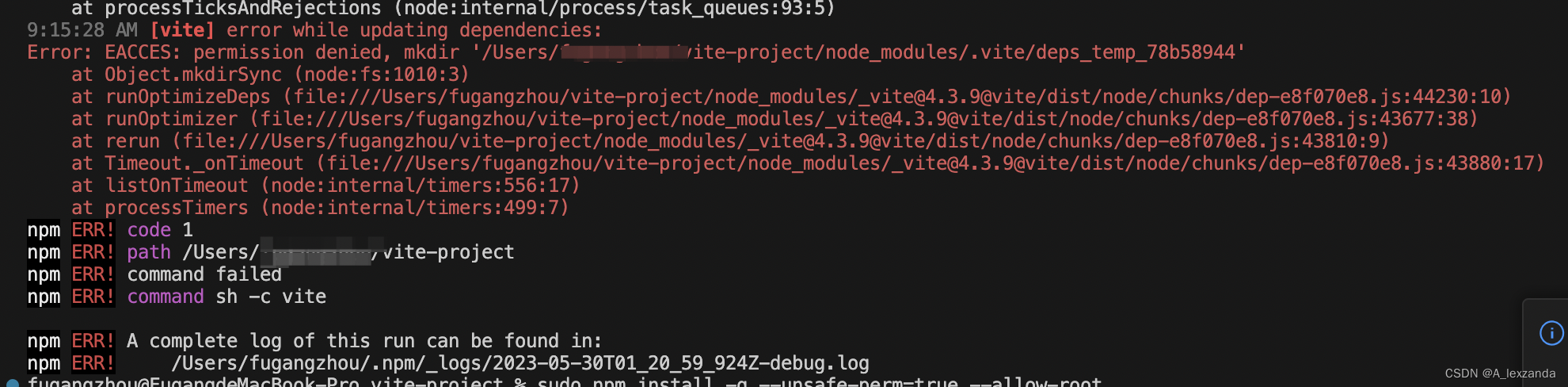 mac使用vite初始化Vue3项目踩坑，权限报错 Error: EACCES: permission denied, mkdir_mac vite-CSDN博客