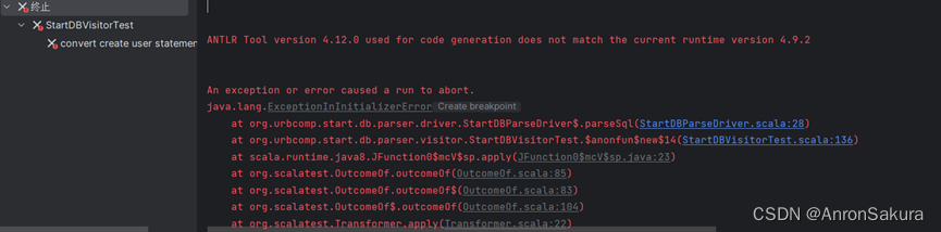 解决ANTLR Tool version 4.12.0 used for code generation does not match the current runtime version ...