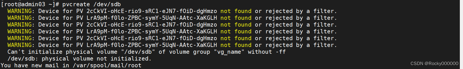 Can‘t initialize physical volume “/dev/sdb“ of volume group “vg_name“ without -ff_can't ...