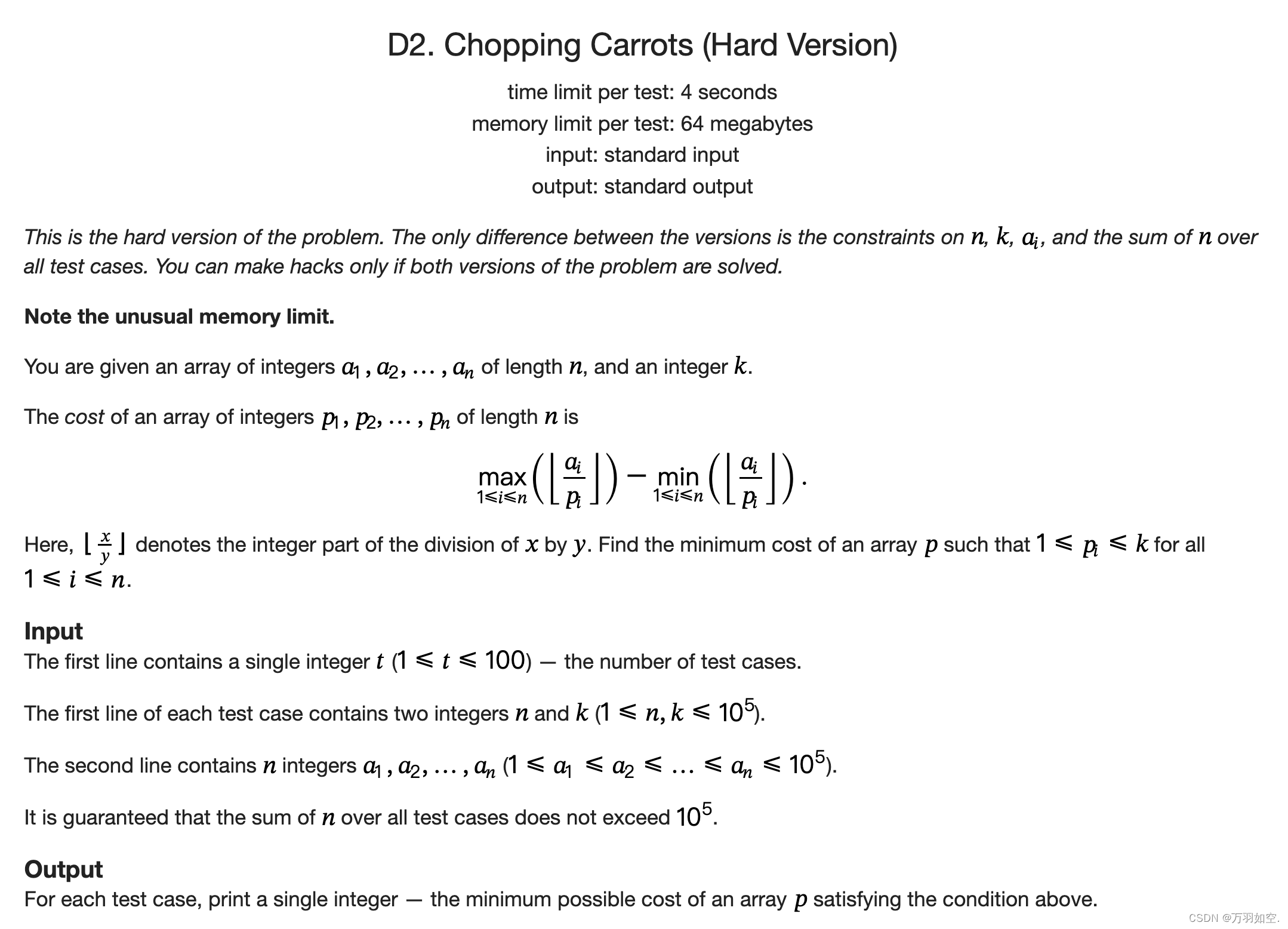 Codeforces Round 809 Div 2。d2 Chopping Carrots Hard Versiond1 Chopping Carrots Easy