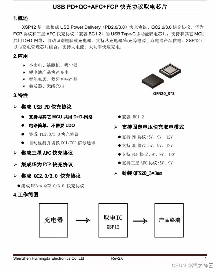 受电端协议芯片 XSP12芯片PD+QC+FCP 快充协议取电方案_pd取电协议芯片-CSDN博客