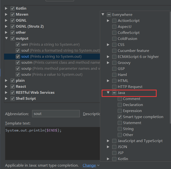 IDEA 输入sout快捷输出没生效 （学习上坎坷的java之路）_idea输入sout没有输出语句-CSDN博客