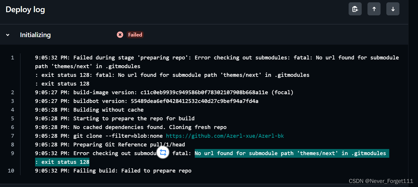 No url found for submodule path ‘themes/next‘ in .gitmodules: exit status 128_error checking out ...