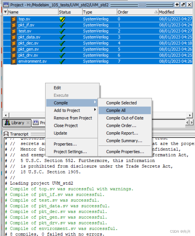 实验报告-安装Questasim10.6c版本并跑通一个工程！-CSDN博客
