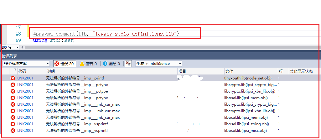 LNK2001 无法解析的外部符号 __imp__printf、_imp__sprintf之类的报错， tinyxpath.lib报错处理_error 2001 sprintf-CSDN博客