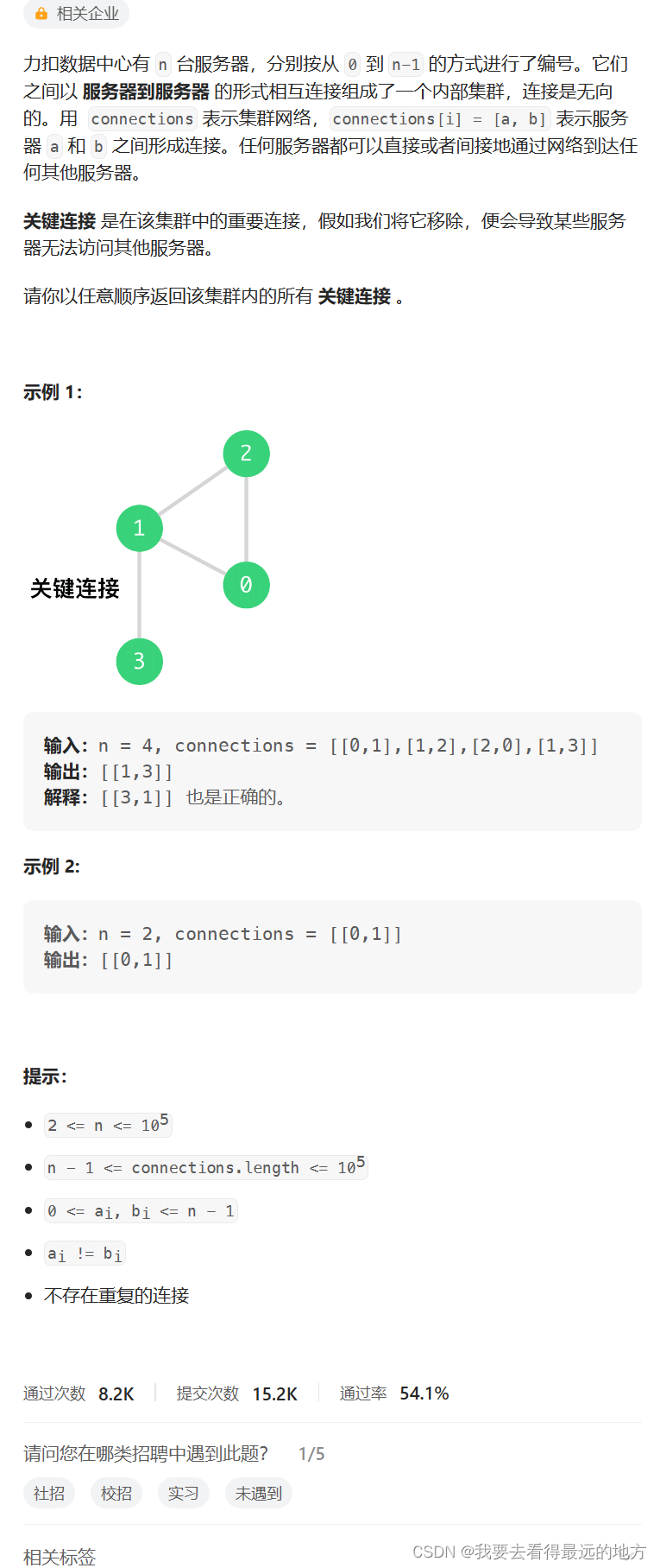 1192 查找集群内的关键连接(tarjan算法模板) Csdn博客