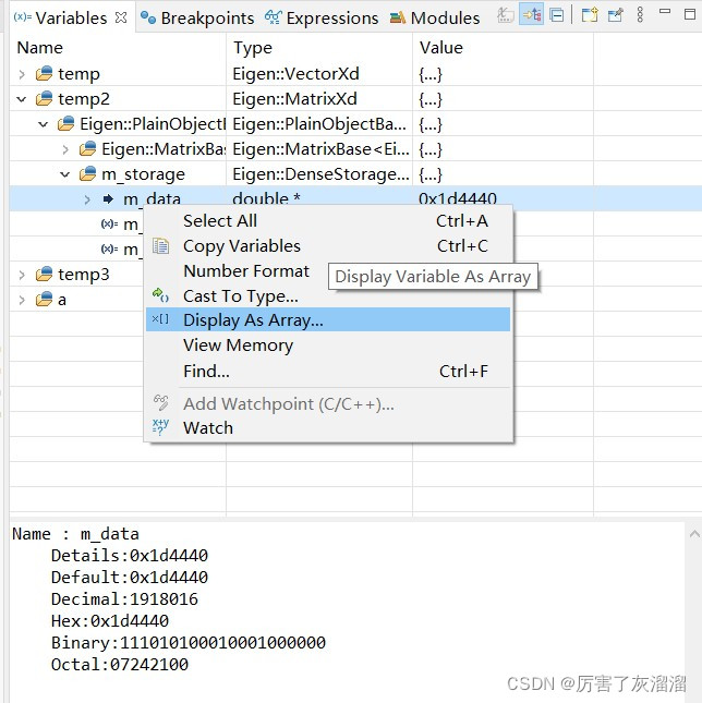 Eclipse 查看eigen变量 如何查看eigen表示的列矩阵的数值 Csdn博客